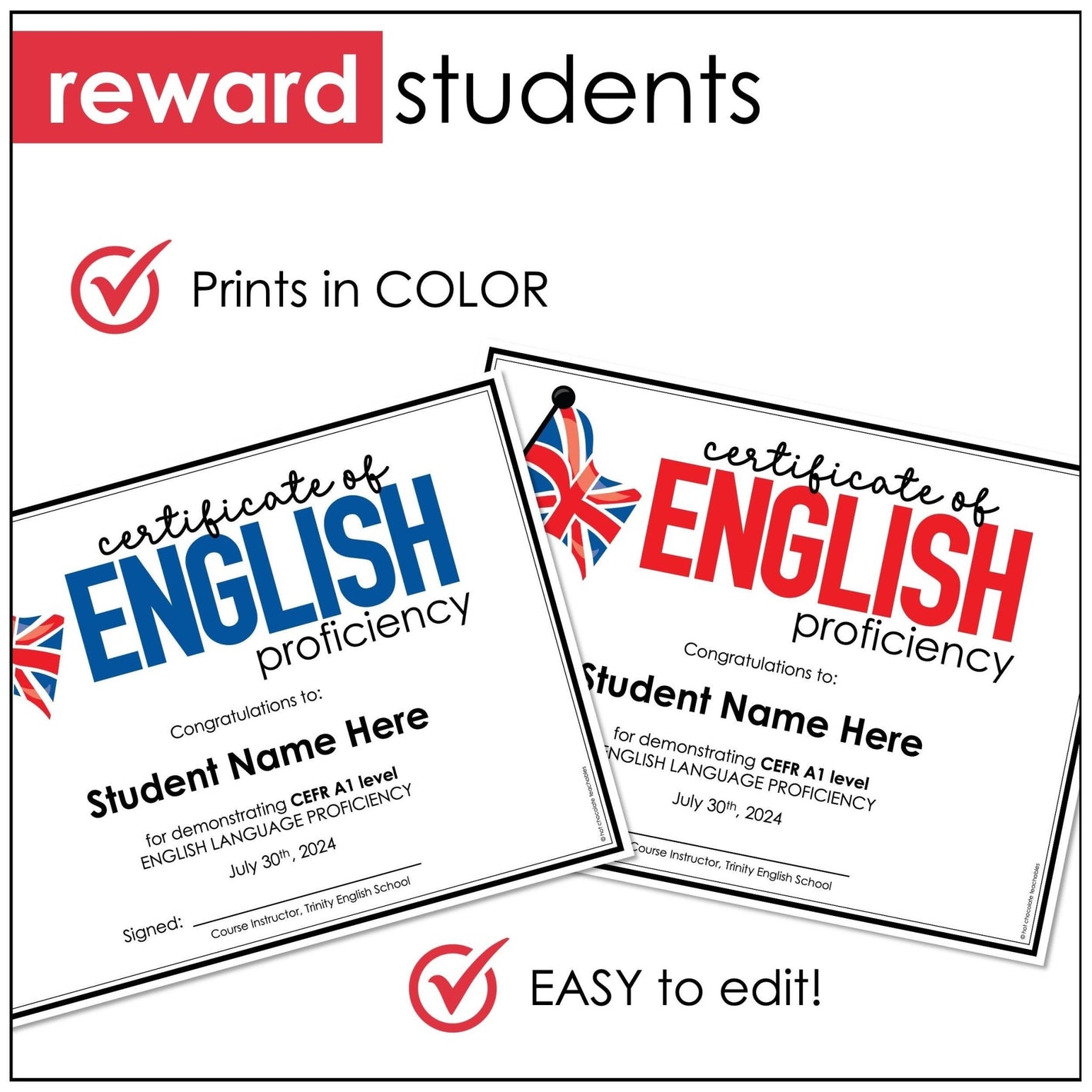 ESL Award Certificates - Hot Chocolate Teachables