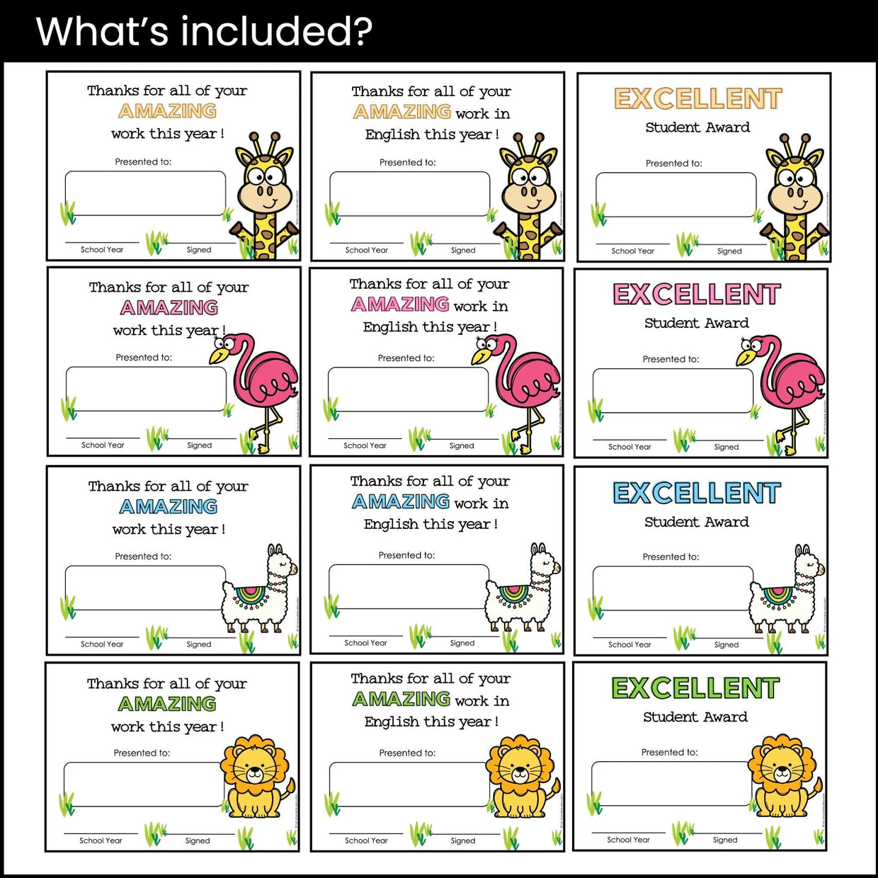 Editable End of Year English Award Certificate - ESL