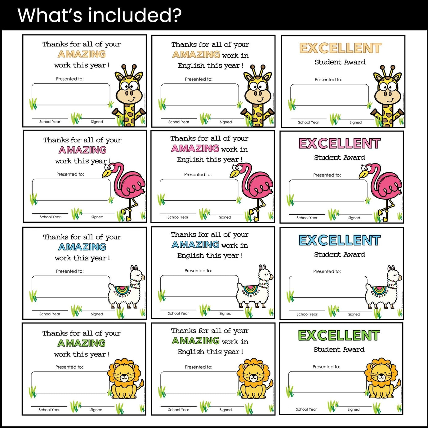 Editable End of Year English Award Certificate - ESL