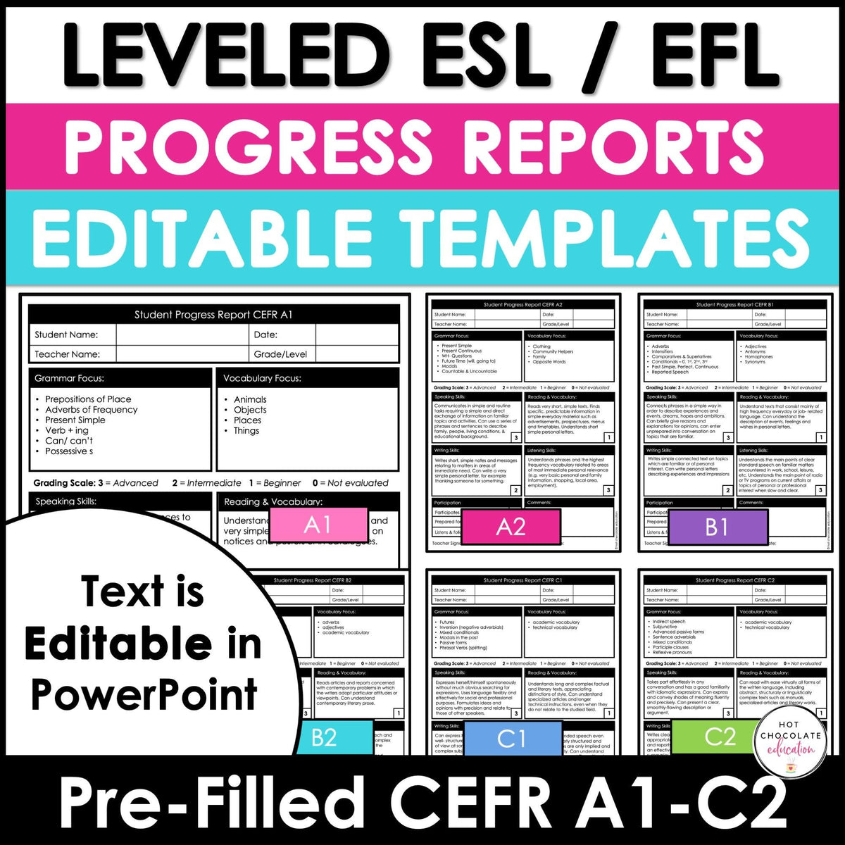 Editable ESL & EFL Progress Reports CEFR Alignment A1-C2 – Hot ...