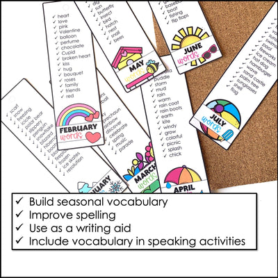 Monthly Vocabulary Word Bookmarks - Editable - Spelling – Hot Chocolate ...