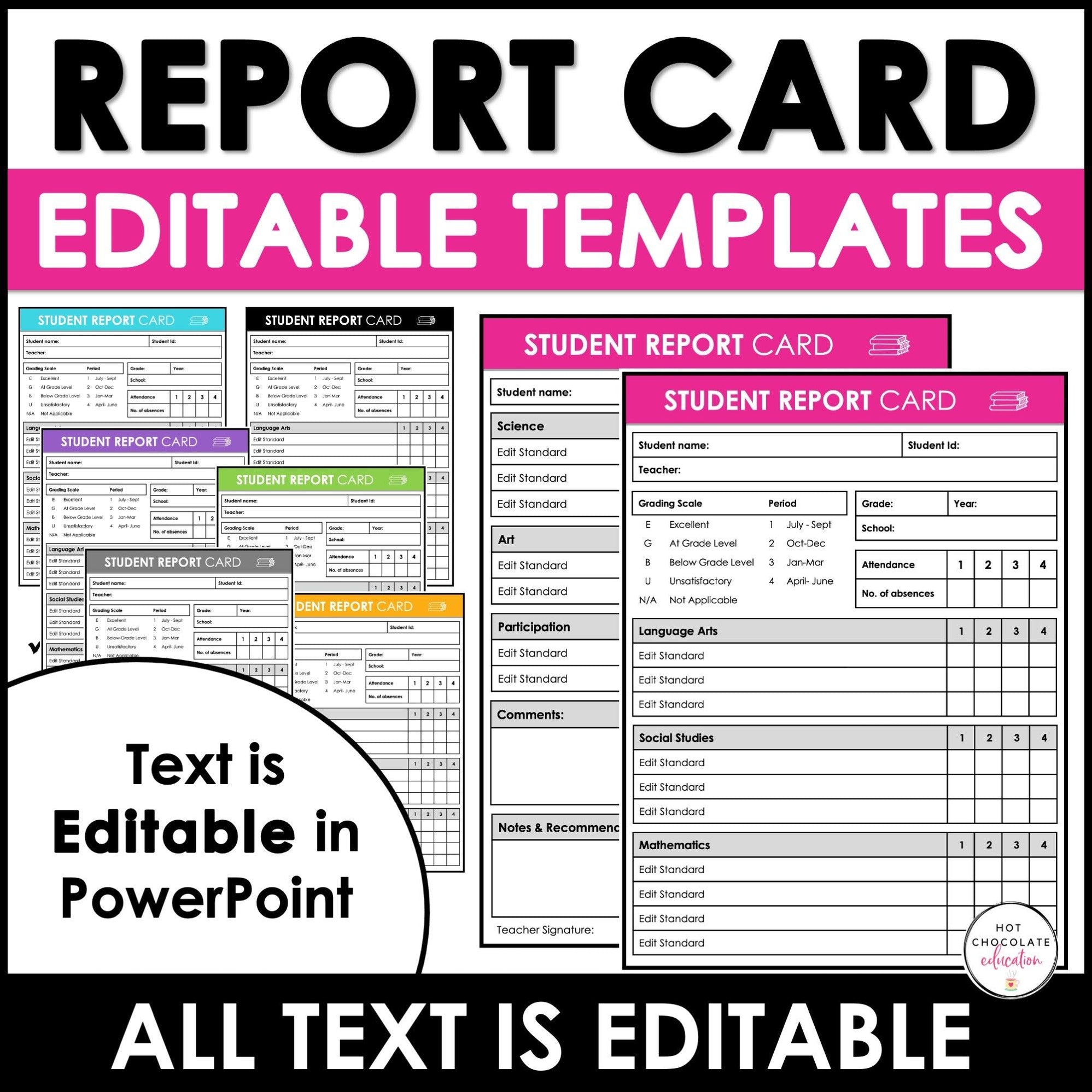 Editable Report Card Templates - For ANY Grade & Subjects – Hot ...