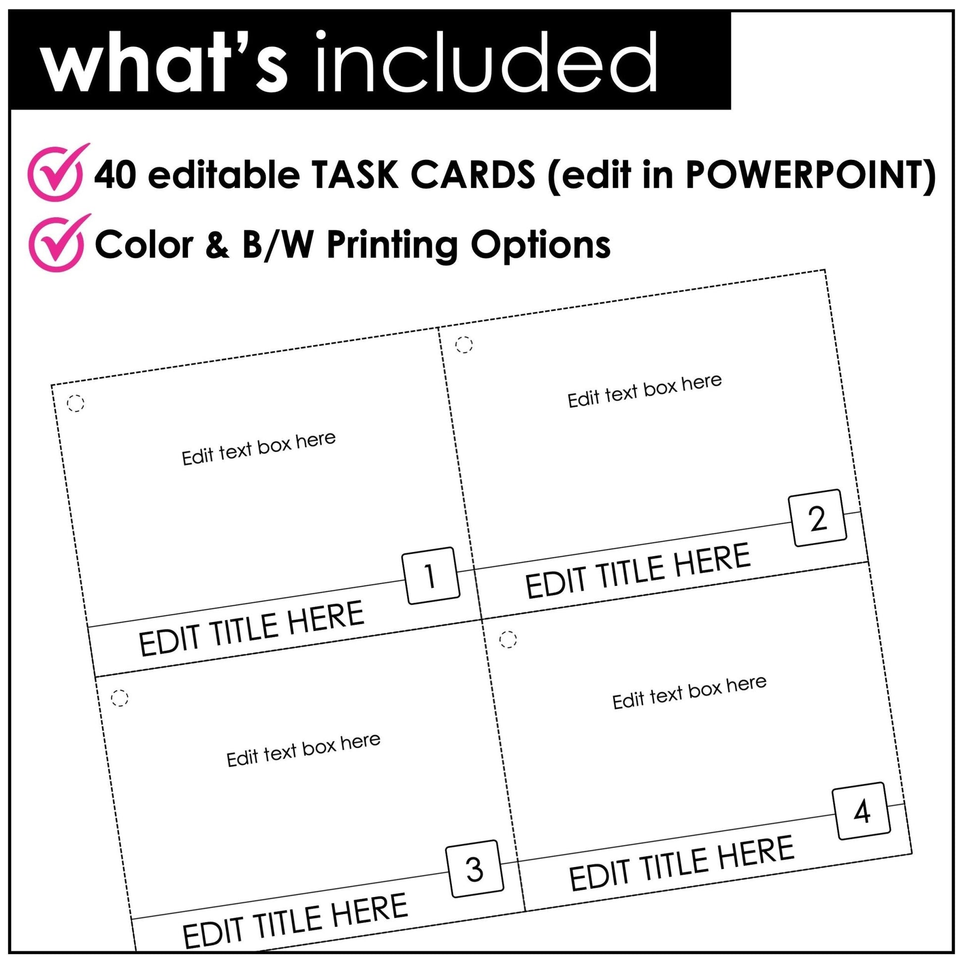 Task Card PowerPoint Templates - Editable - Color & B&W