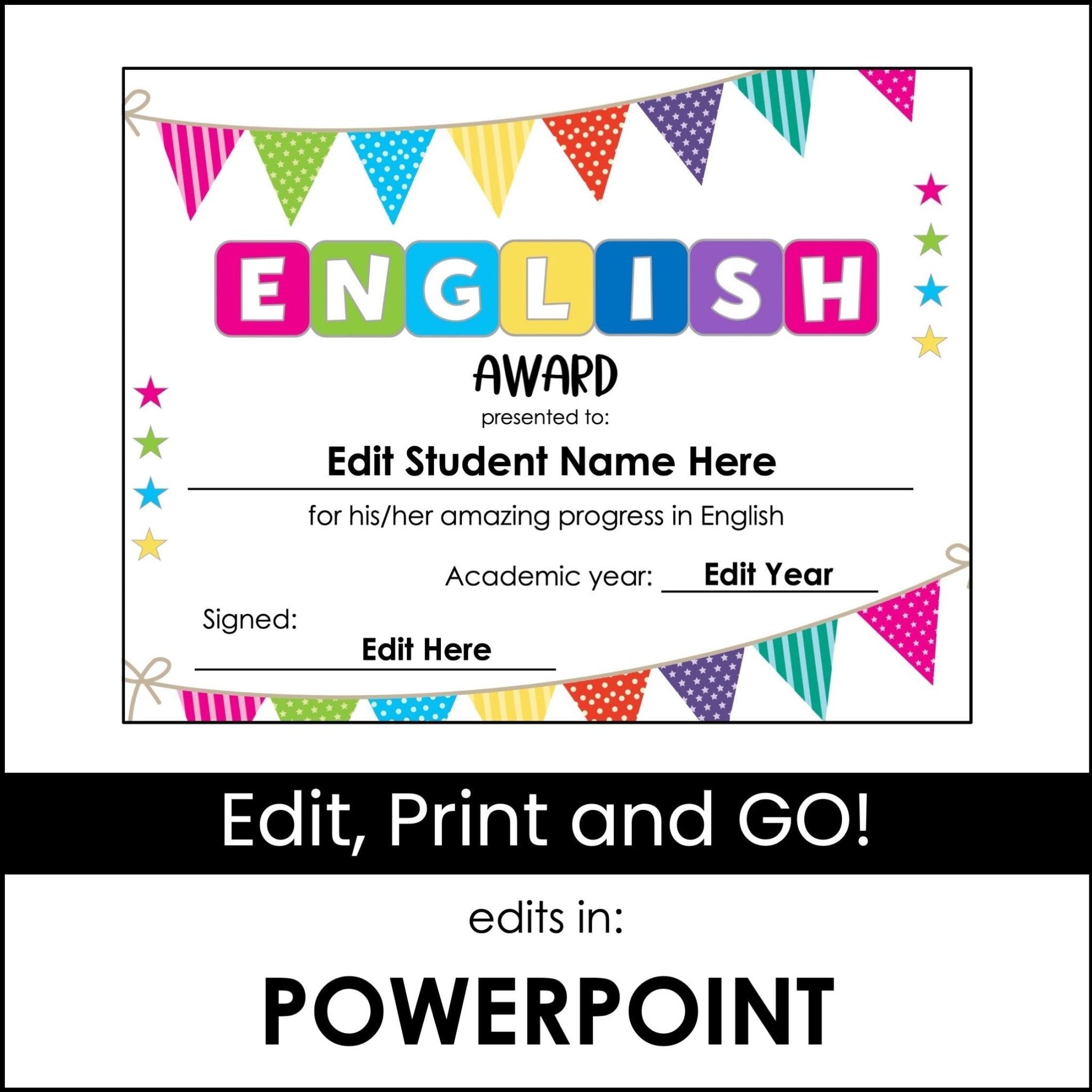 End of Year English Award Certificate - Editable Template – Hot ...