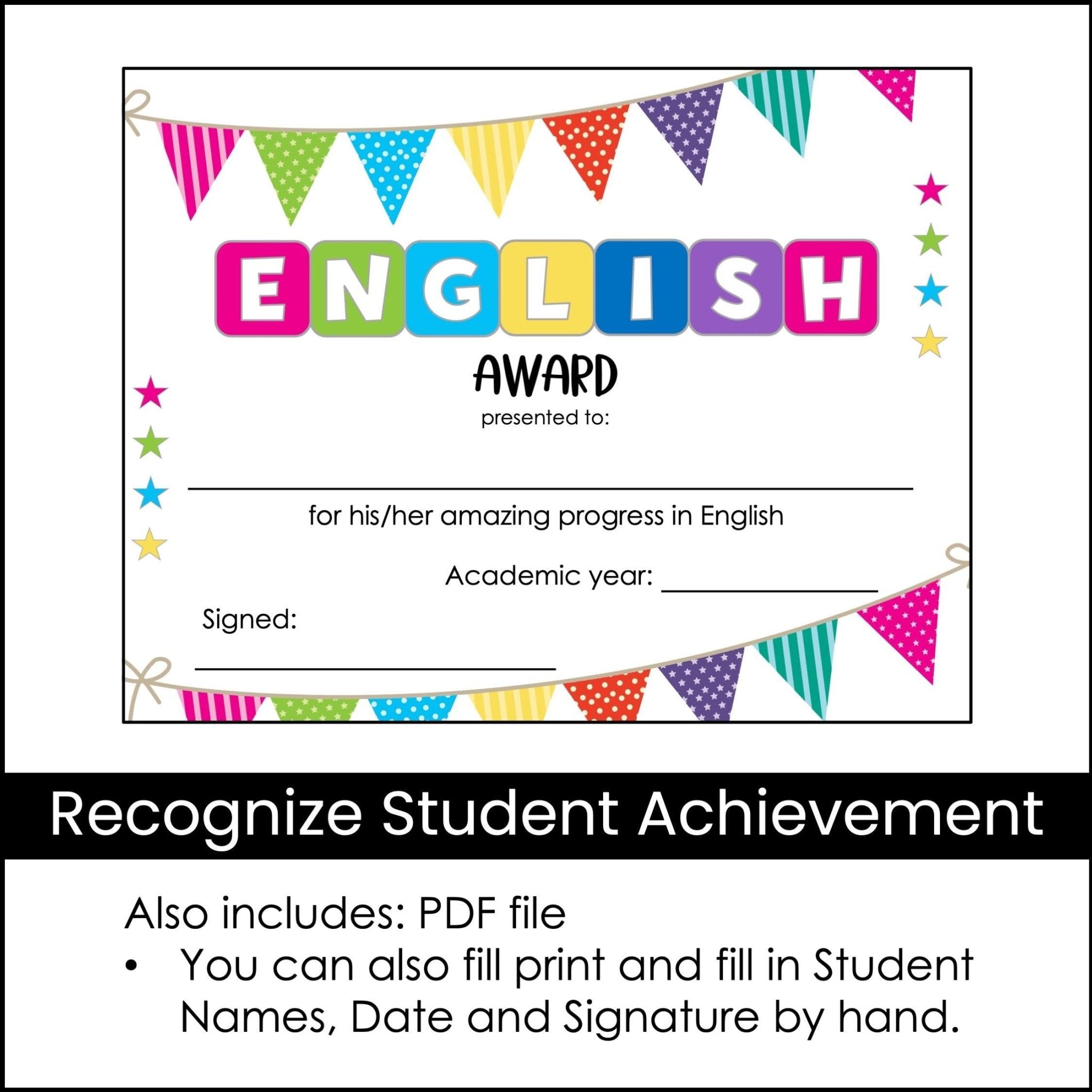 End of Year English Award Certificate - Editable Template – Hot ...
