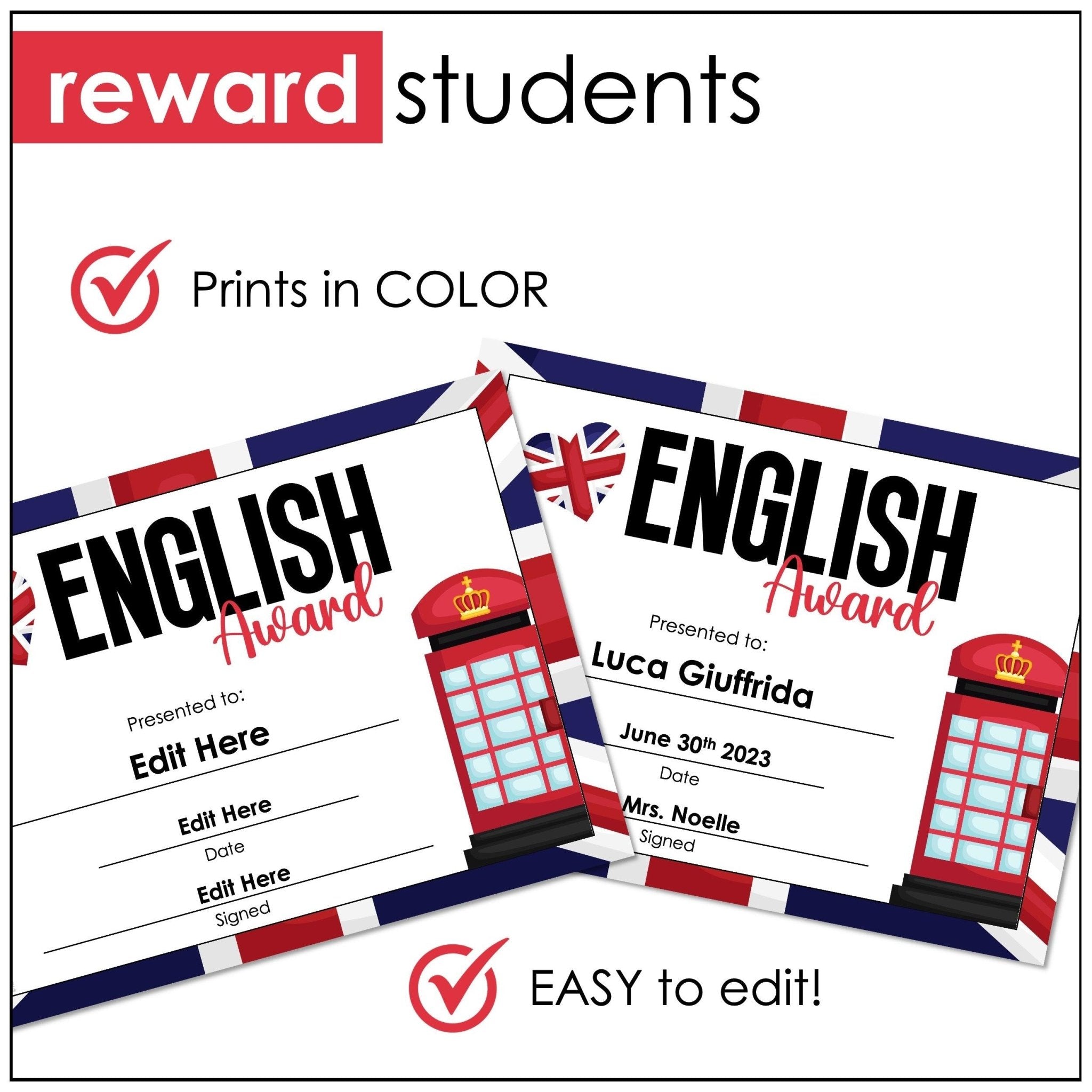End of Year English Student Awards - Edit certificates! – Hot Chocolate ...