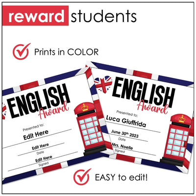 End of Year English Student Awards - Edit certificates! – Hot Chocolate ...