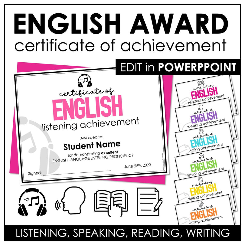 English End of Year Certificate - Speaking, Writing, Reading