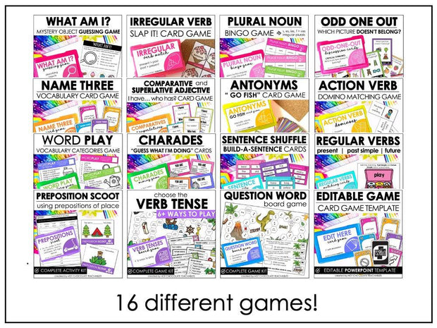 English Games Bundle for ESL - Parts of Speech, Verbs, Nouns