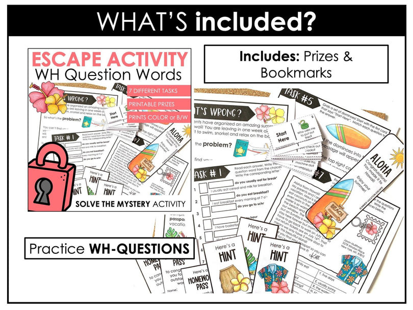 English Escape Room Bundle - WH Questions, Verbs, Sentences