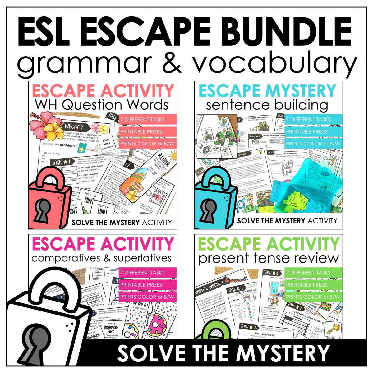English Escape Room Bundle - WH Questions, Verbs, Sentences – Hot ...