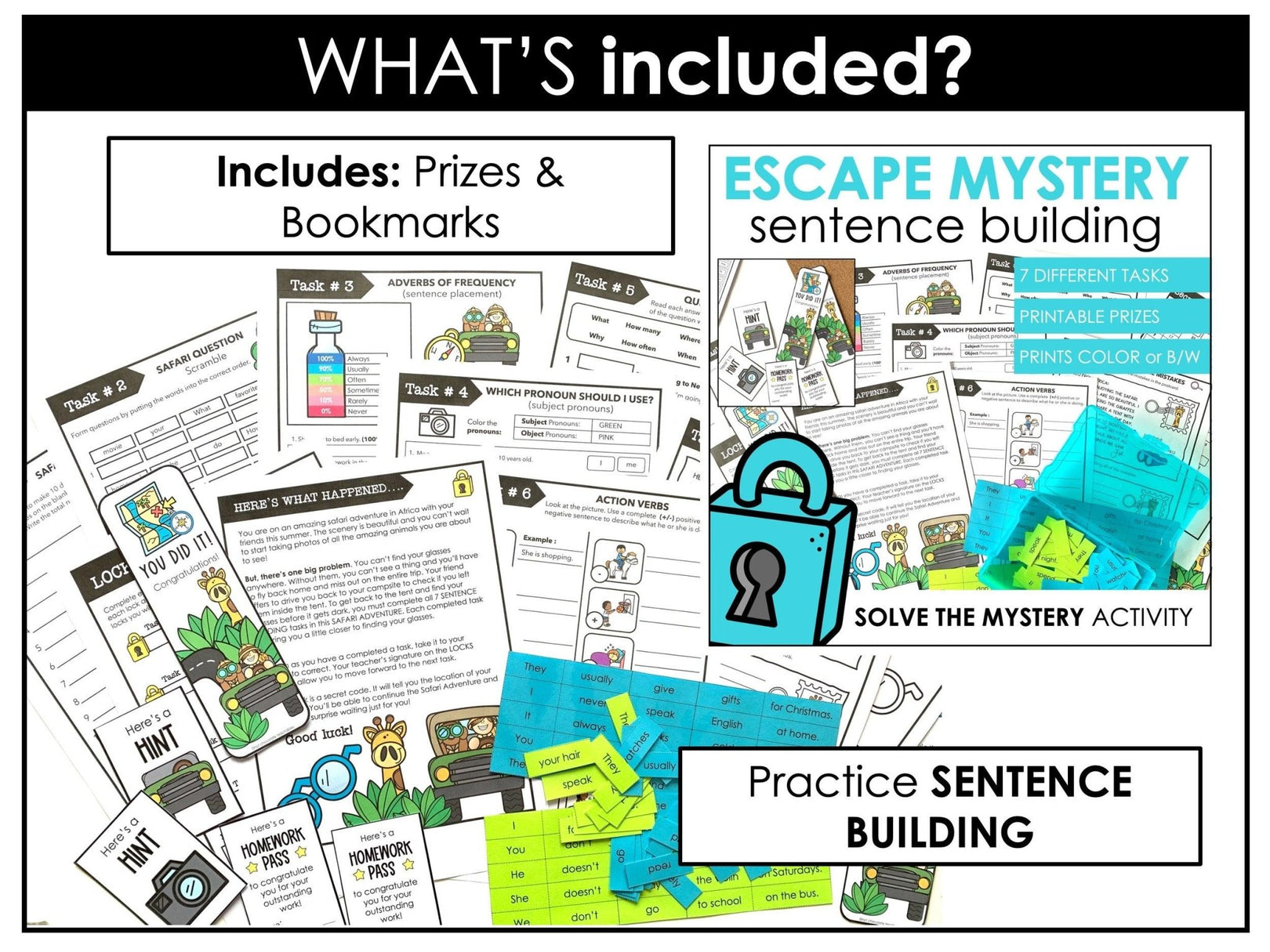 English Escape Room Bundle - WH Questions, Verbs, Sentences