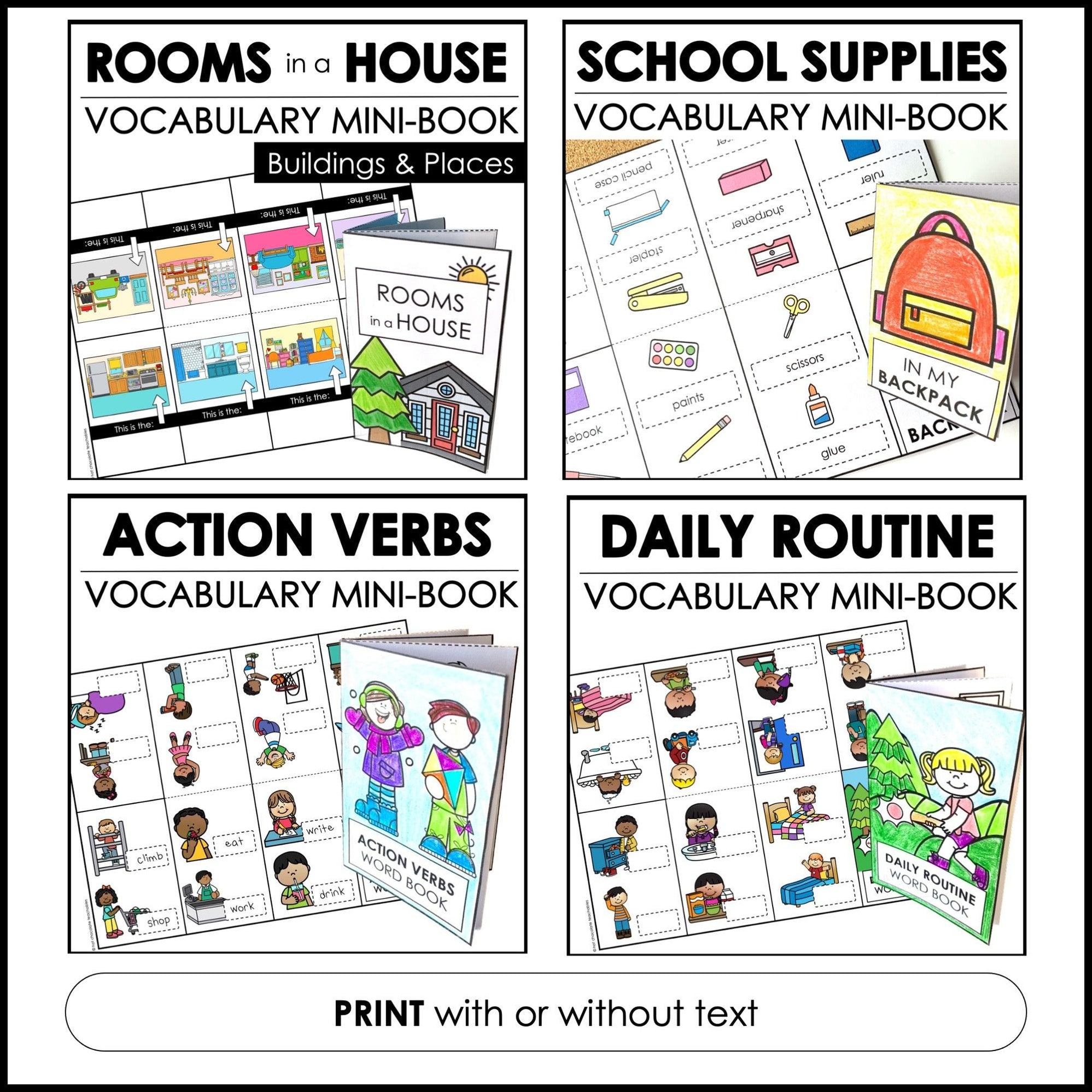 ESL Basic Vocabulary Mini-Books: Food, House, Verbs, School – Hot ...