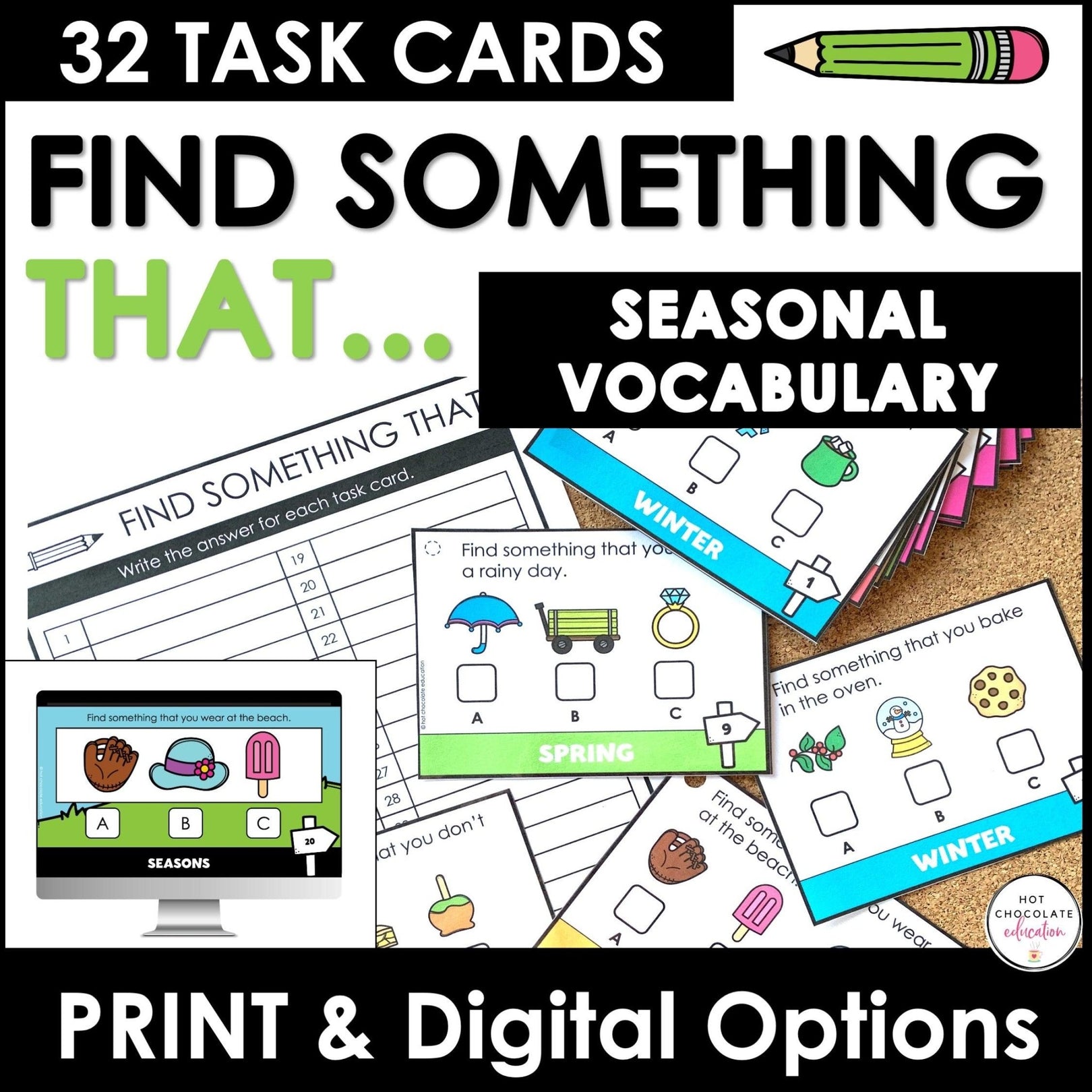 ESL Basic Vocabulary Task Cards Seasonal Vocabulary Activity
