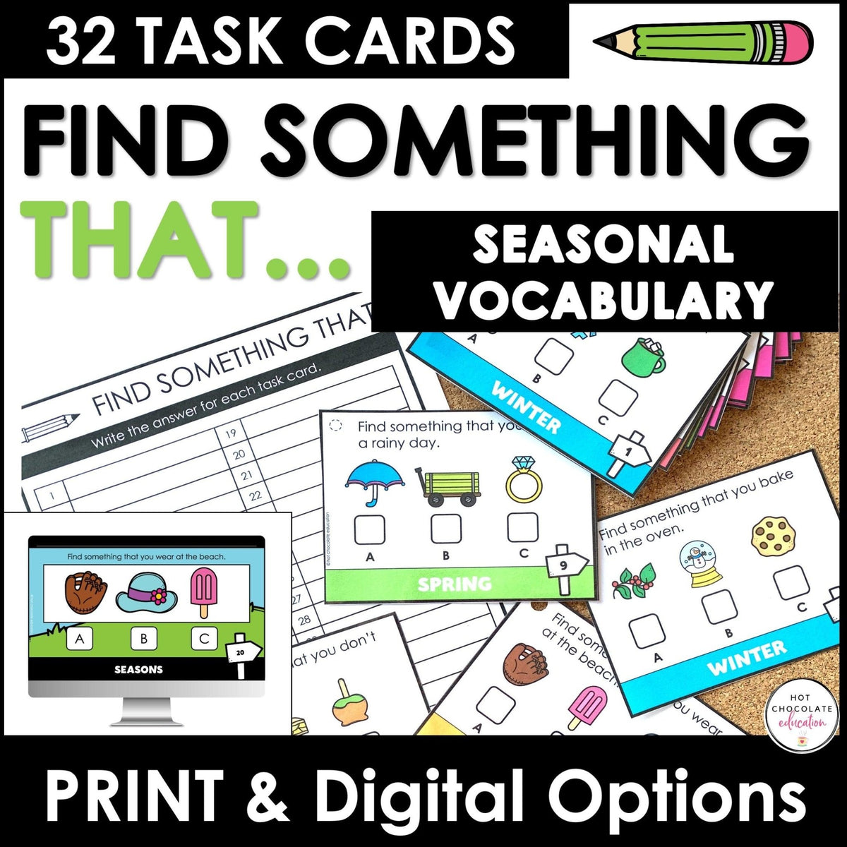 ESL Basic Vocabulary Task Cards Seasonal Vocabulary Activity – Hot ...