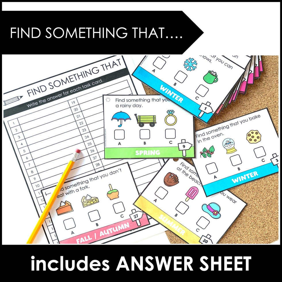 ESL Basic Vocabulary Task Cards Seasonal Vocabulary Activity