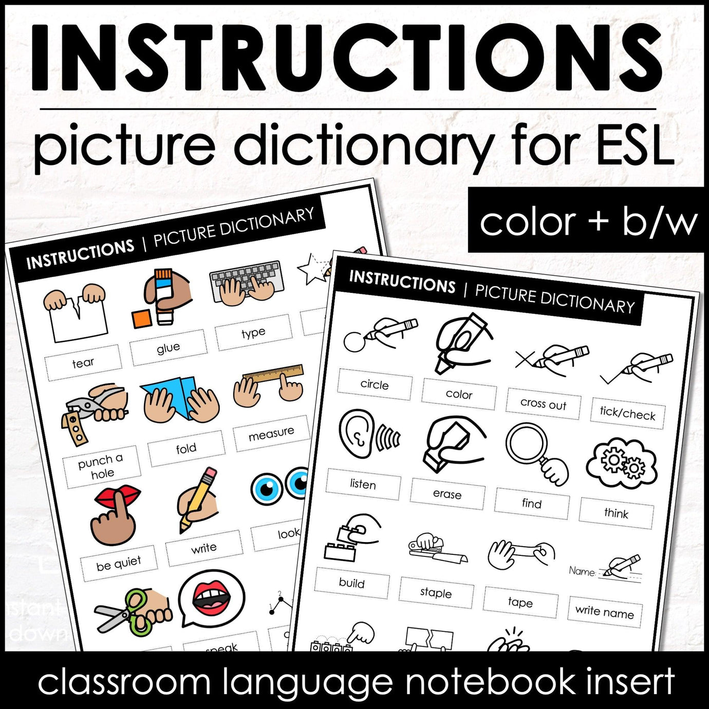 ESL Classroom Instructions Picture Dictionary | Vocabulary