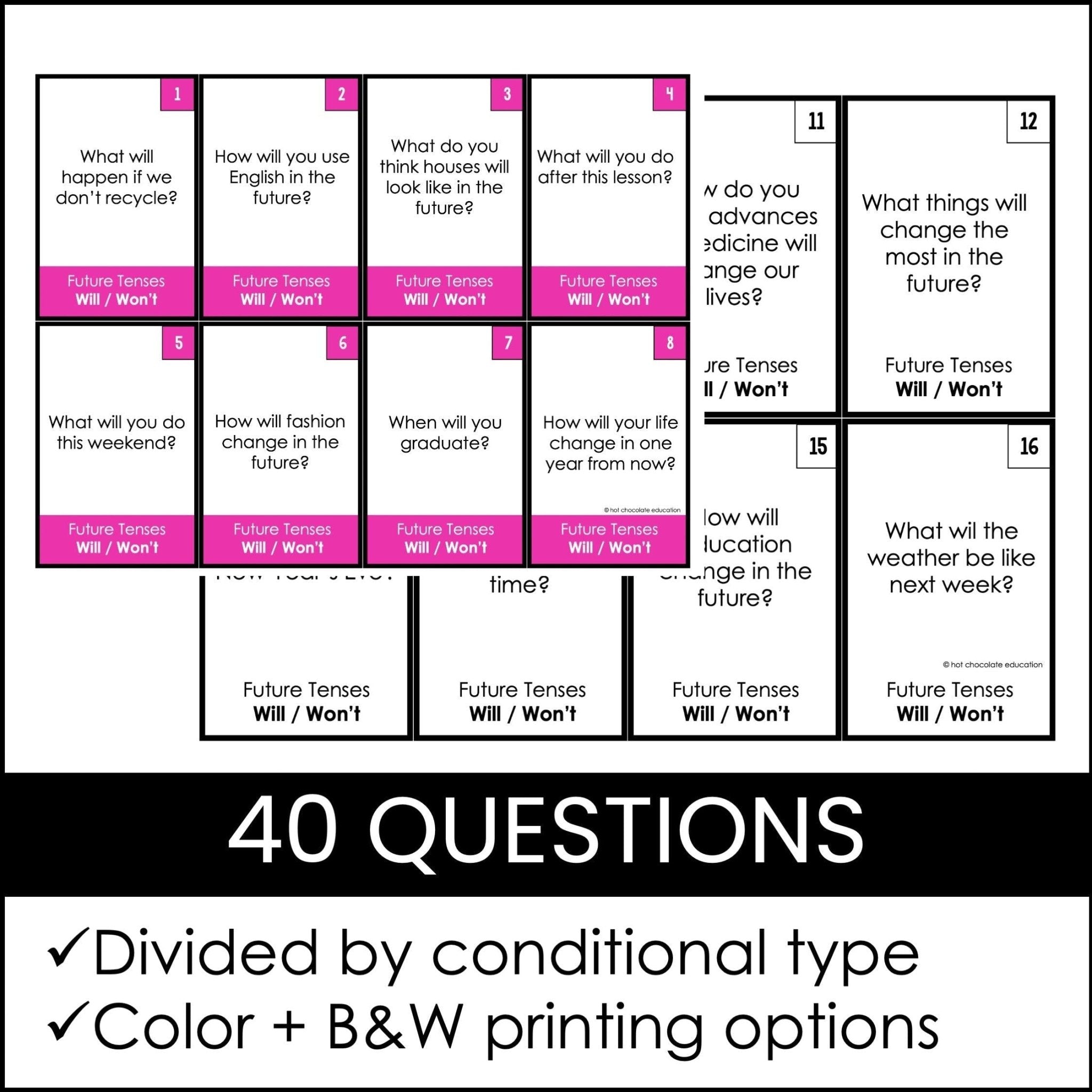 ESL Conversation Cards - Future Tenses - will/won't – Hot Chocolate ...