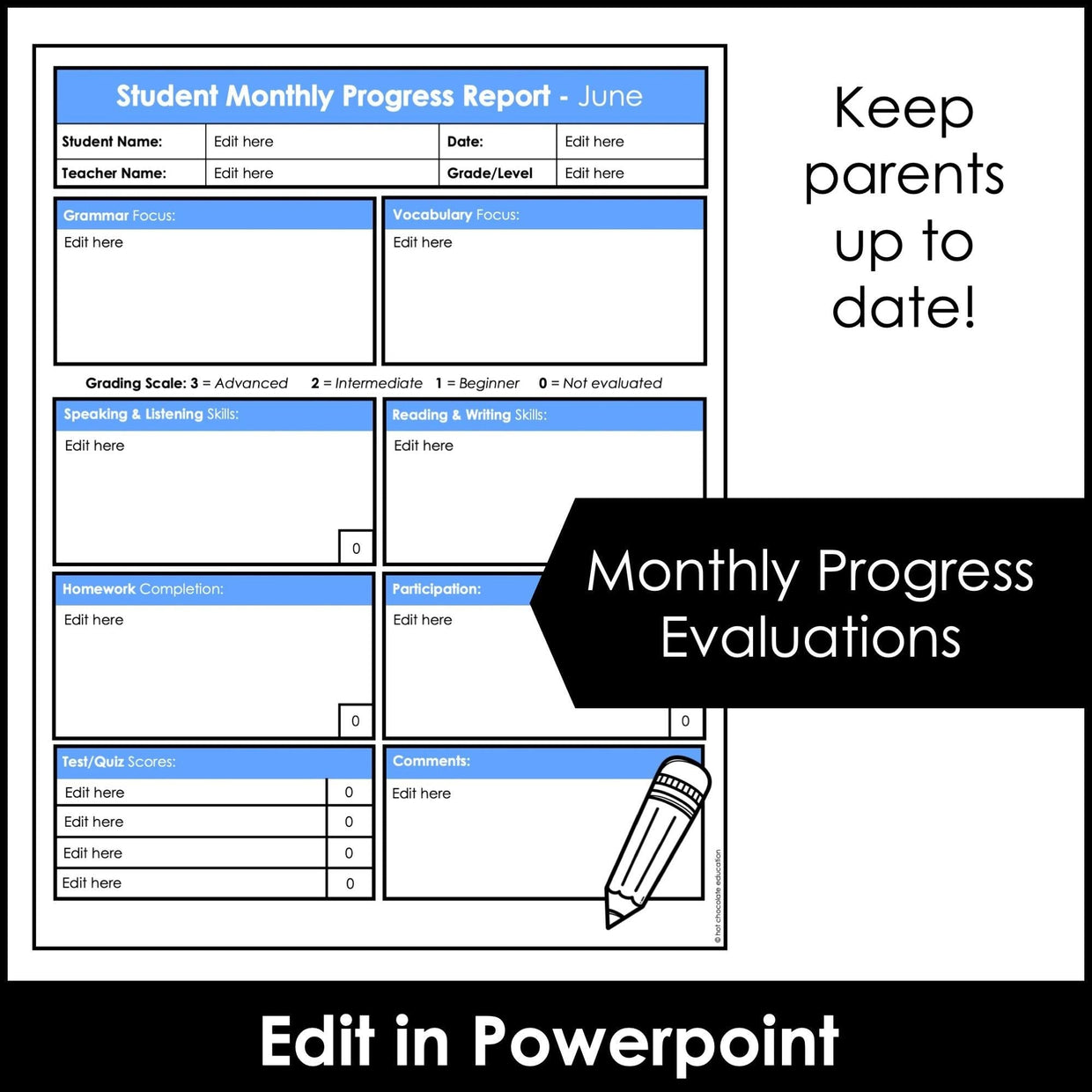 ESL / EFL Editable Progress Reports | Assessment Templates