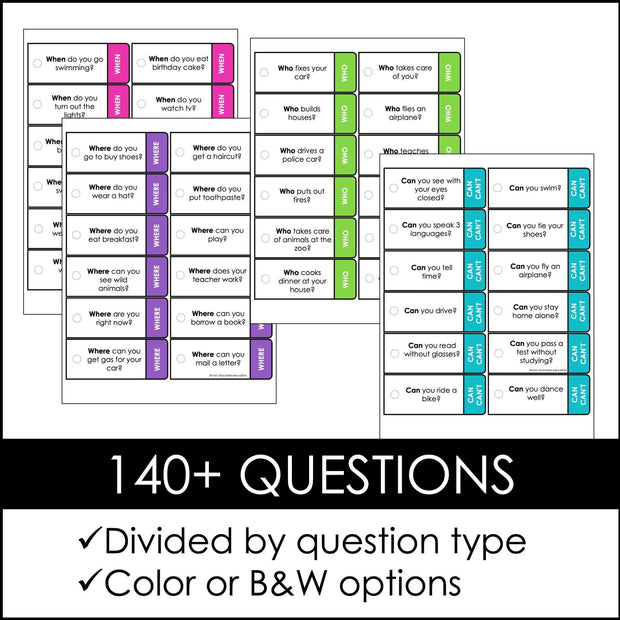 ESL Elementary Question Cards: WH Questions - Present Tenses