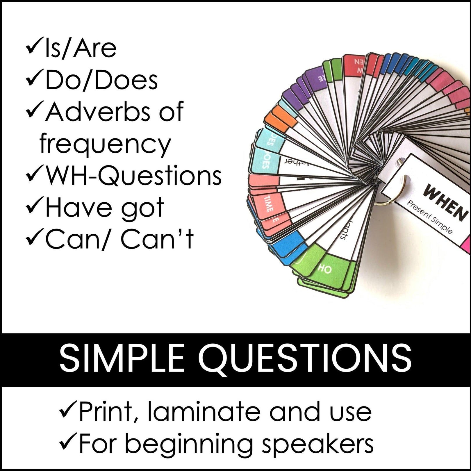 ESL Elementary Question Cards: WH Questions - Present Tenses