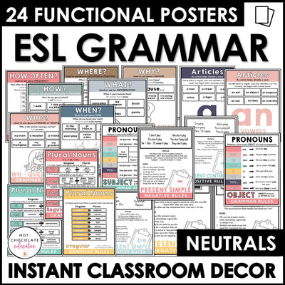ESL Grammar Posters: BOHO Style Bulletin Board Prints – Hot Chocolate ...