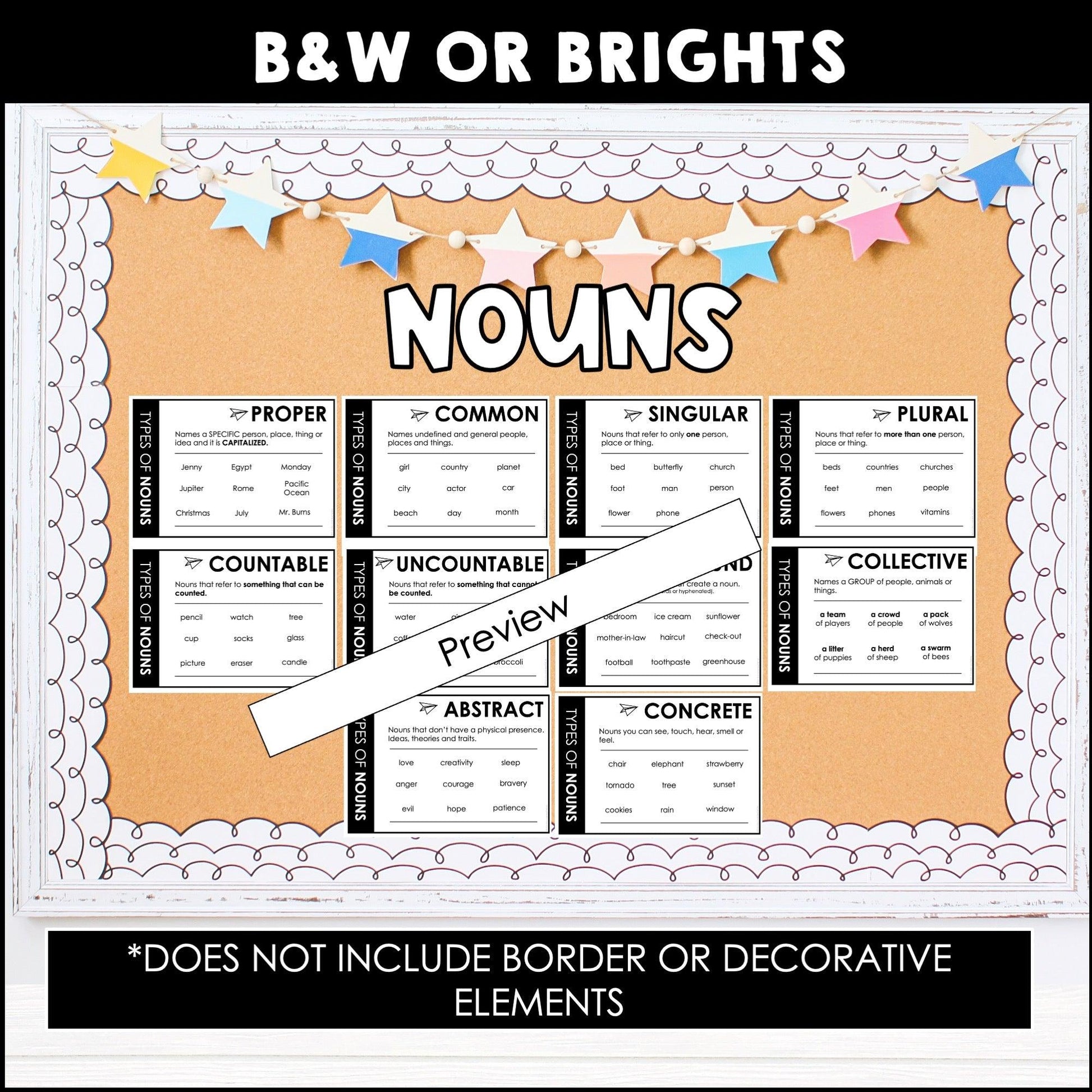 ESL Grammar Posters: Noun Types Bulletin Board