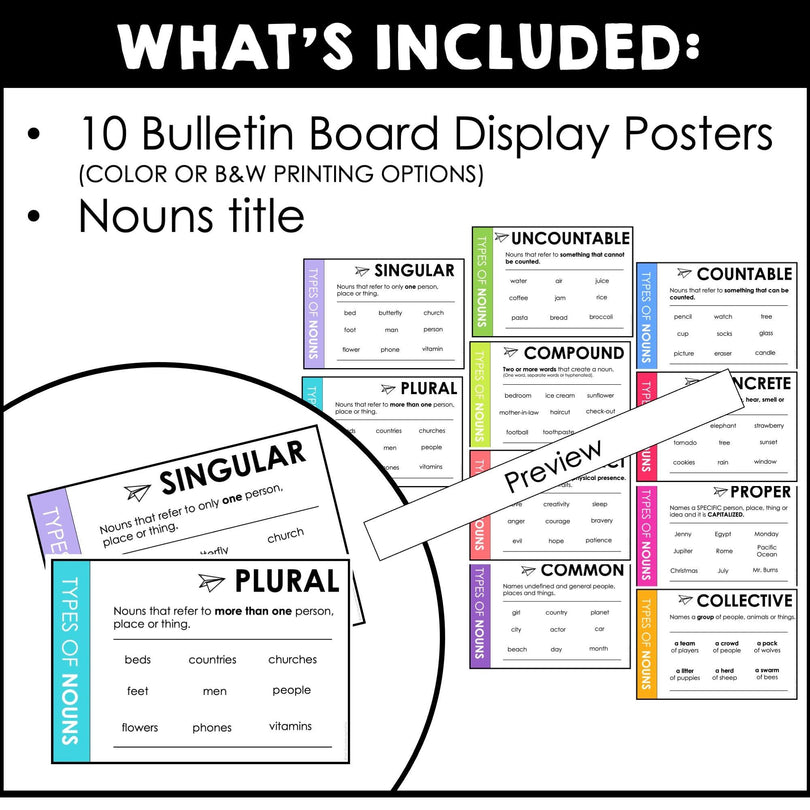 ESL Grammar Posters: Noun Types Bulletin Board