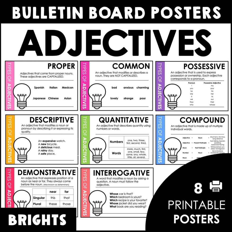 ESL Adjective Grammar Posters: Bulletin Board Set