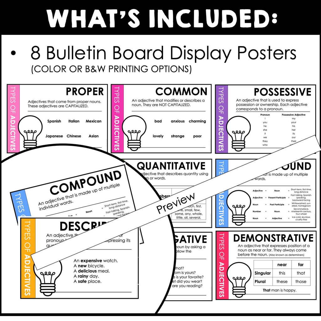ESL Adjective Grammar Posters: Bulletin Board Set – Hot Chocolate ...