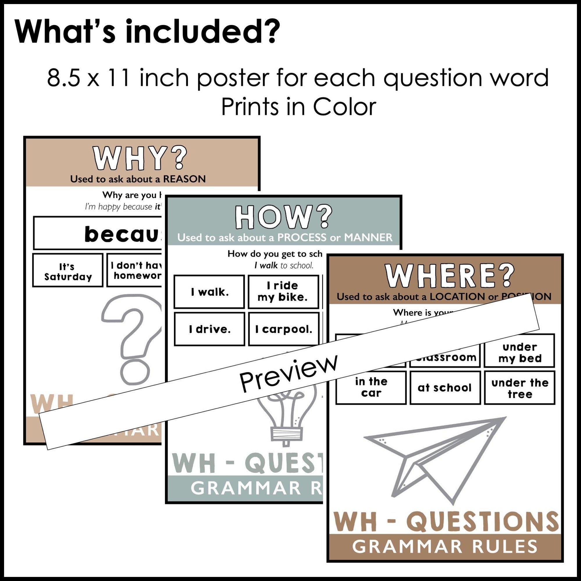 ESL Grammar Posters: Wh-Questions - What, When, Where, Why – Hot ...