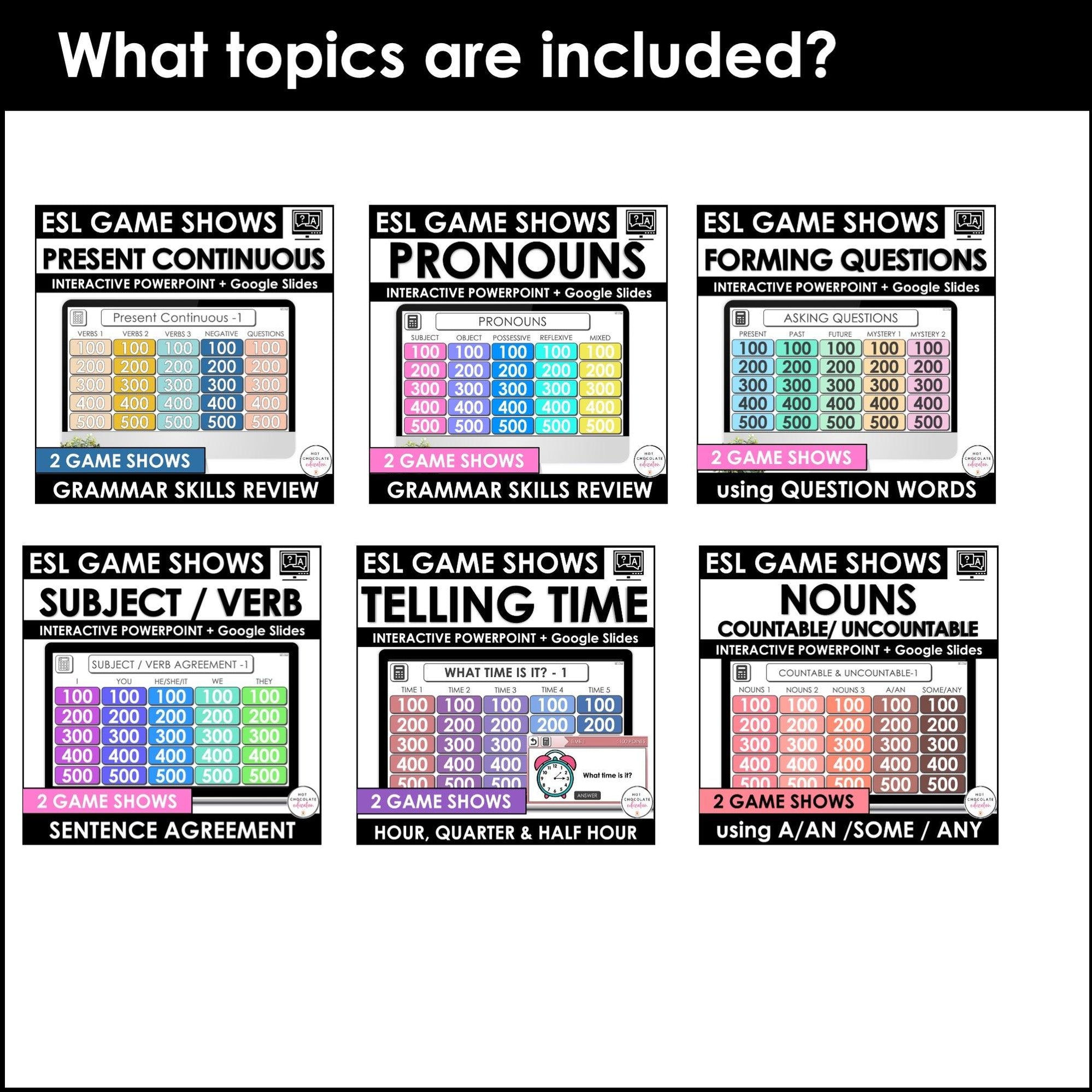 ESL Grammar Skills Bundle - 30 Jeopardy-Style Games – Hot Chocolate ...