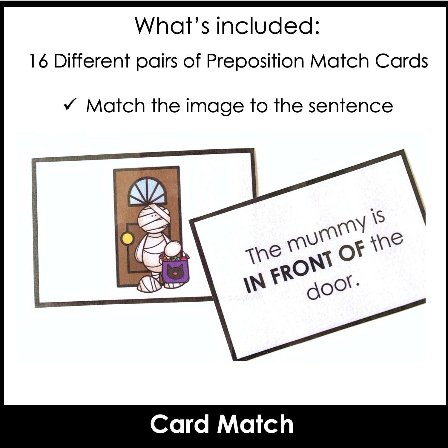 Halloween Prepositions: ESL Card Match Activity