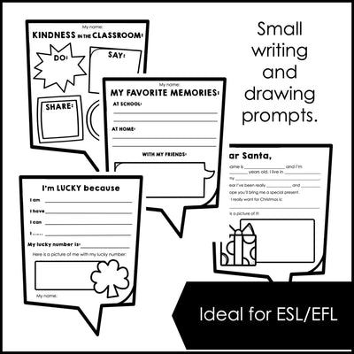 ESL Writing & Drawing Prompts - Bulletin Board Inserts – Hot Chocolate ...