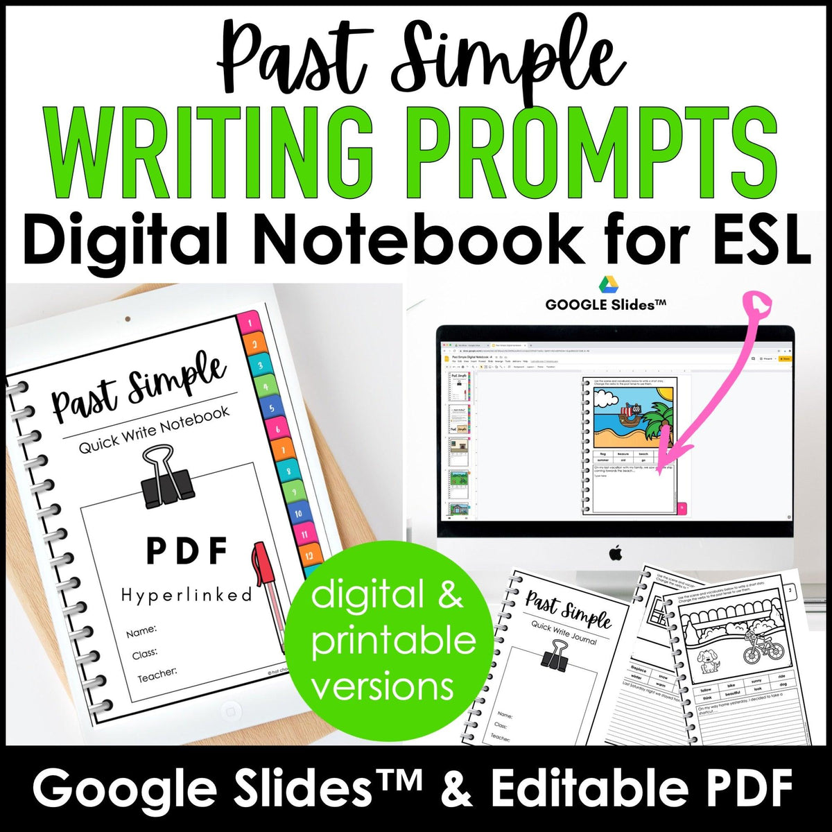 ESL Past Simple Writing Prompts Digital Notebook – Hot Chocolate Teachables