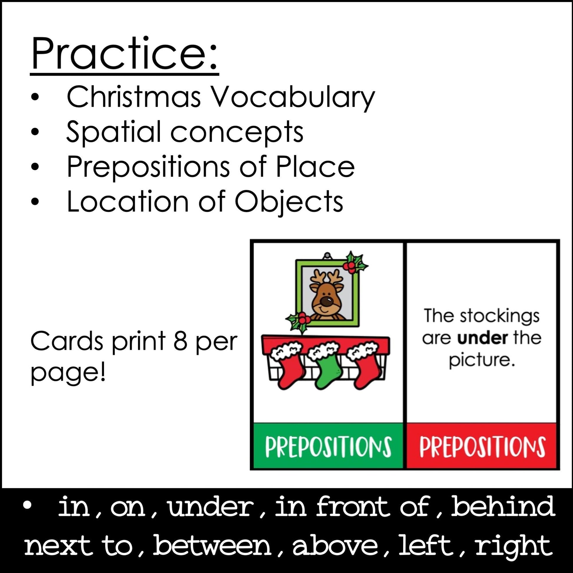 Christmas ESL Prepositions Card Match for Place & Location