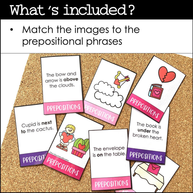 Valentine's Day Prepositions Card Match - ESL Vocabulary