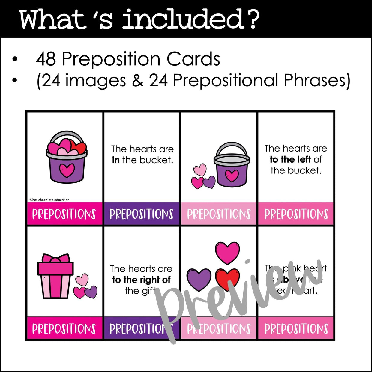 Valentine's Day Prepositions Card Match - ESL Vocabulary
