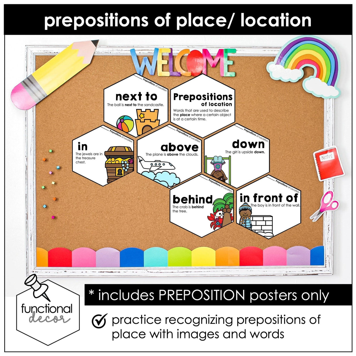 ESL Prepositions of Place Posters - Word Wall Display