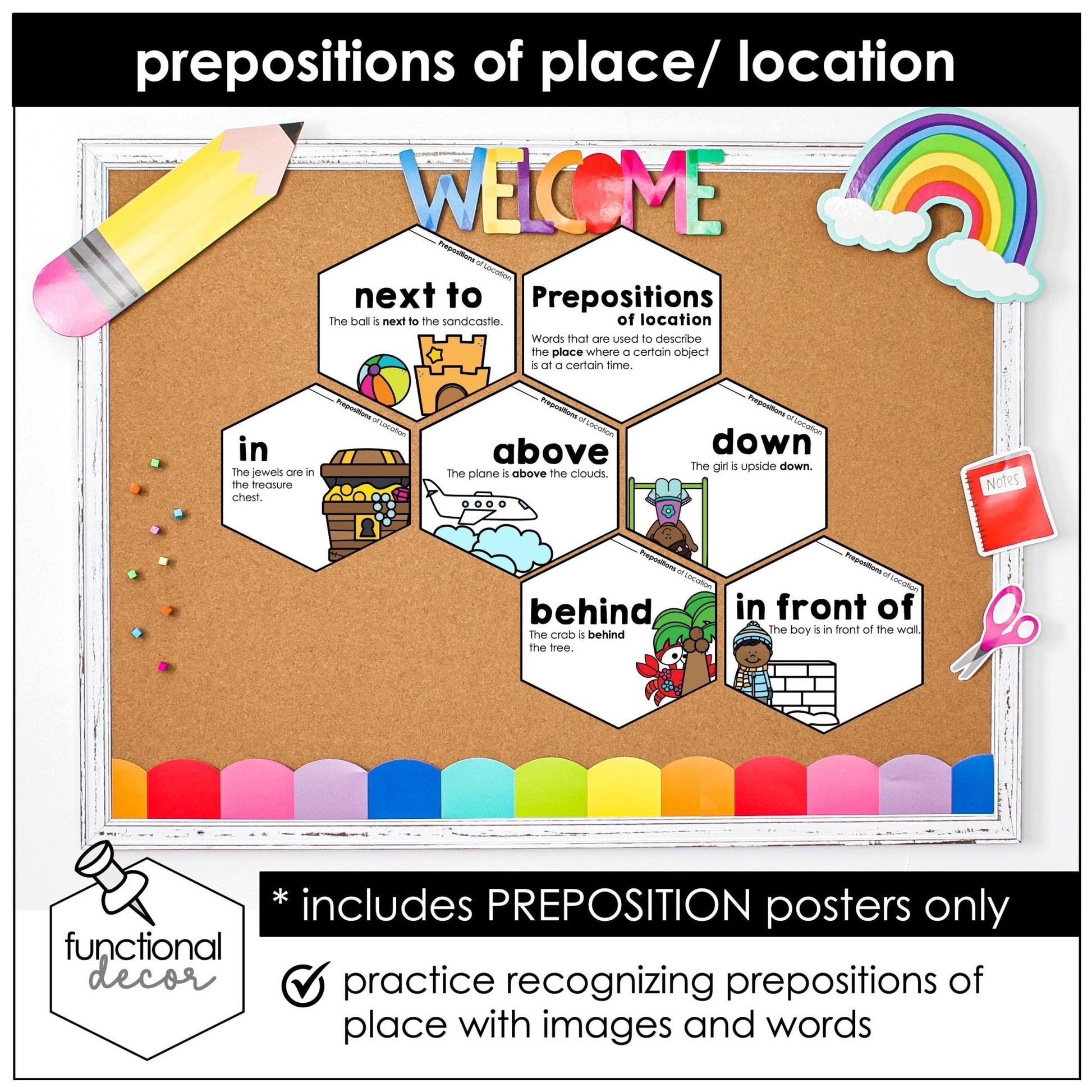 ESL Prepositions of Place Posters - Word Wall Display