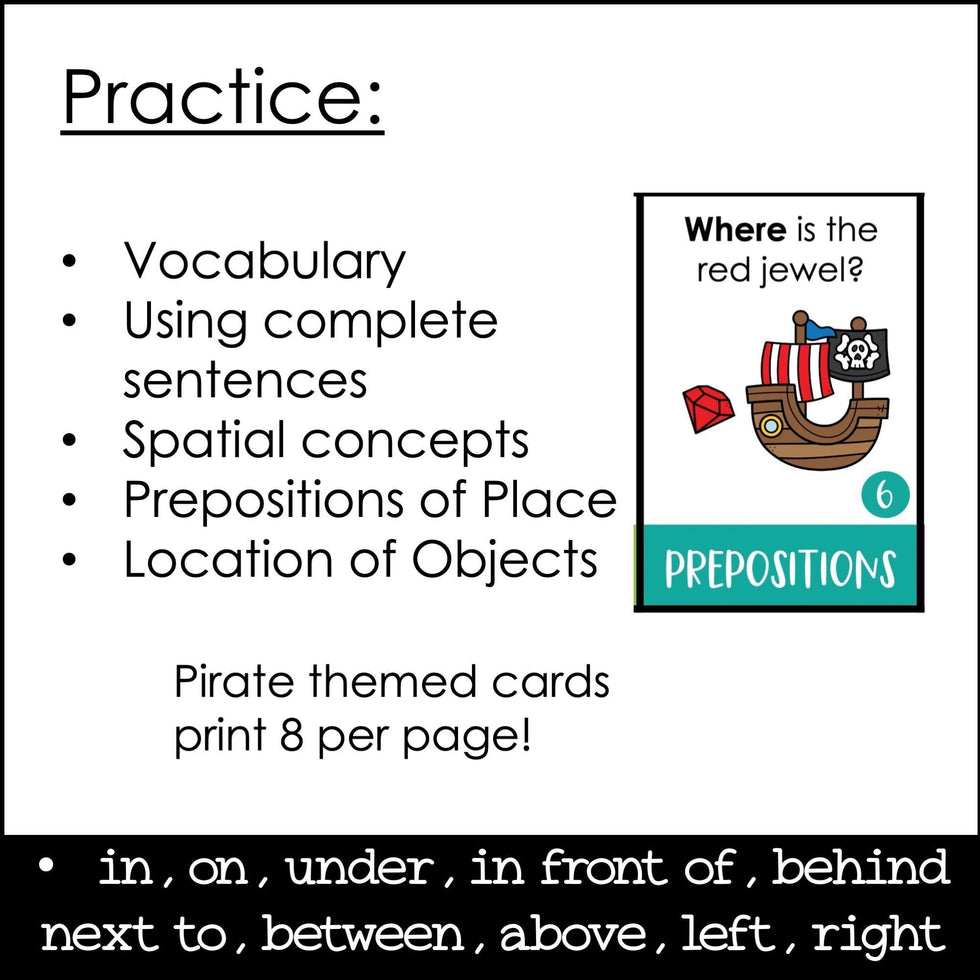 ESL Prepositions of Place Task Card Activity - Pirate Themed