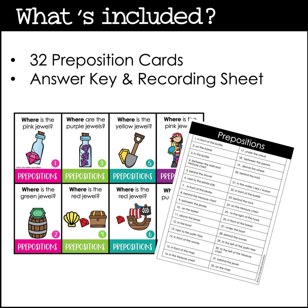 ESL Prepositions of Place Task Card Activity - Pirate Themed