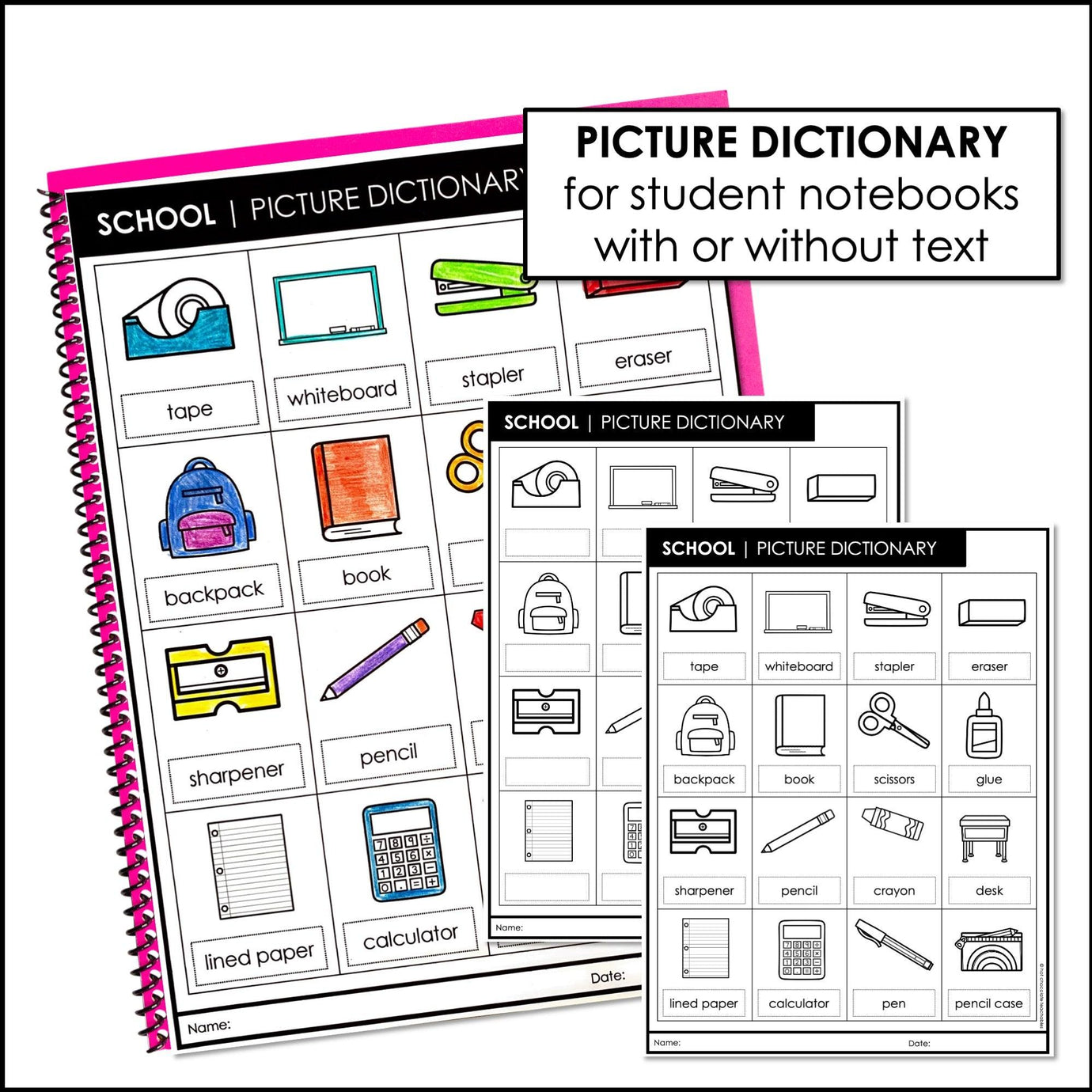 ESL School Supply Helpers: Dictionary, Worksheets & Posters