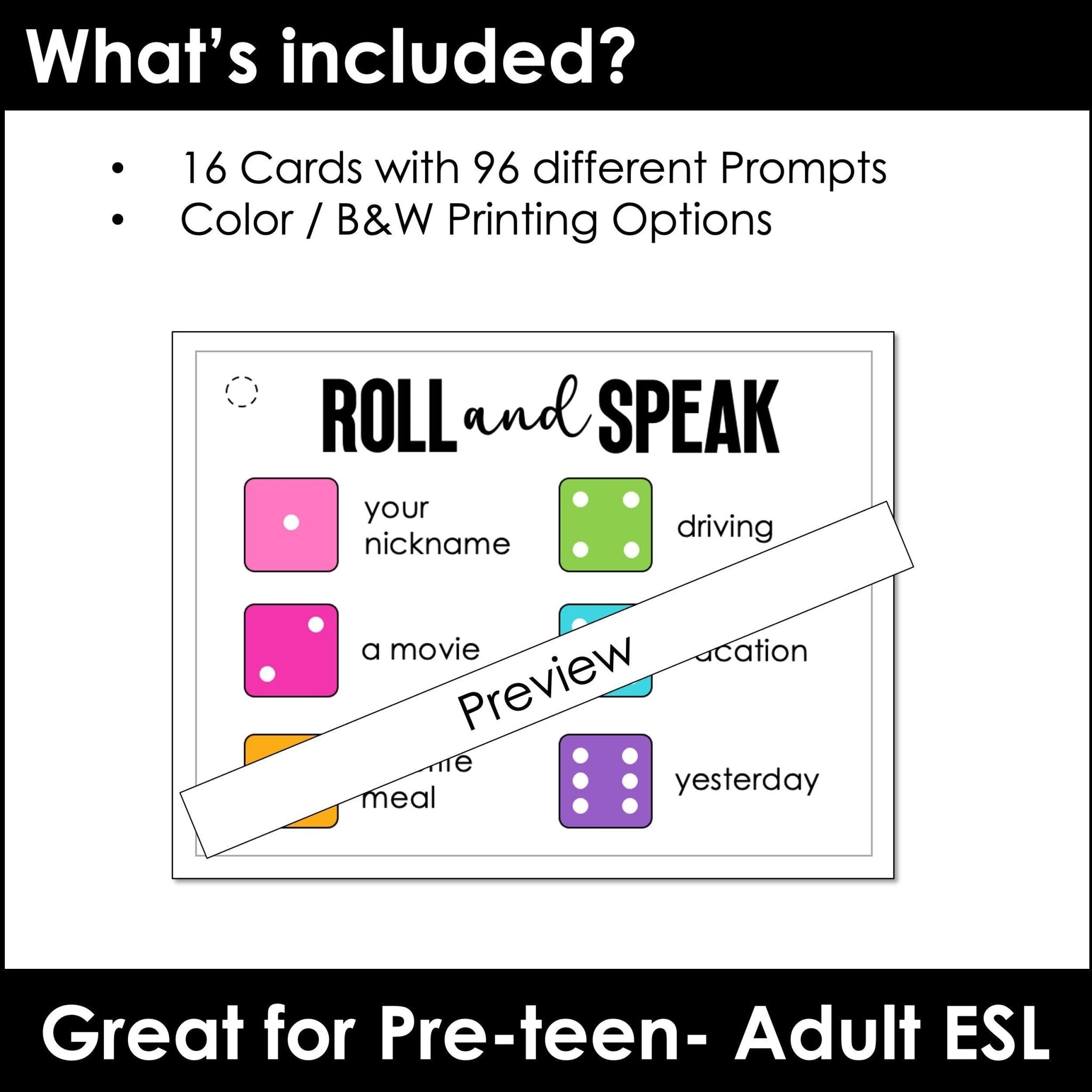 Basic Vocabulary ESL Dice Game - Fun Student-Led Activity