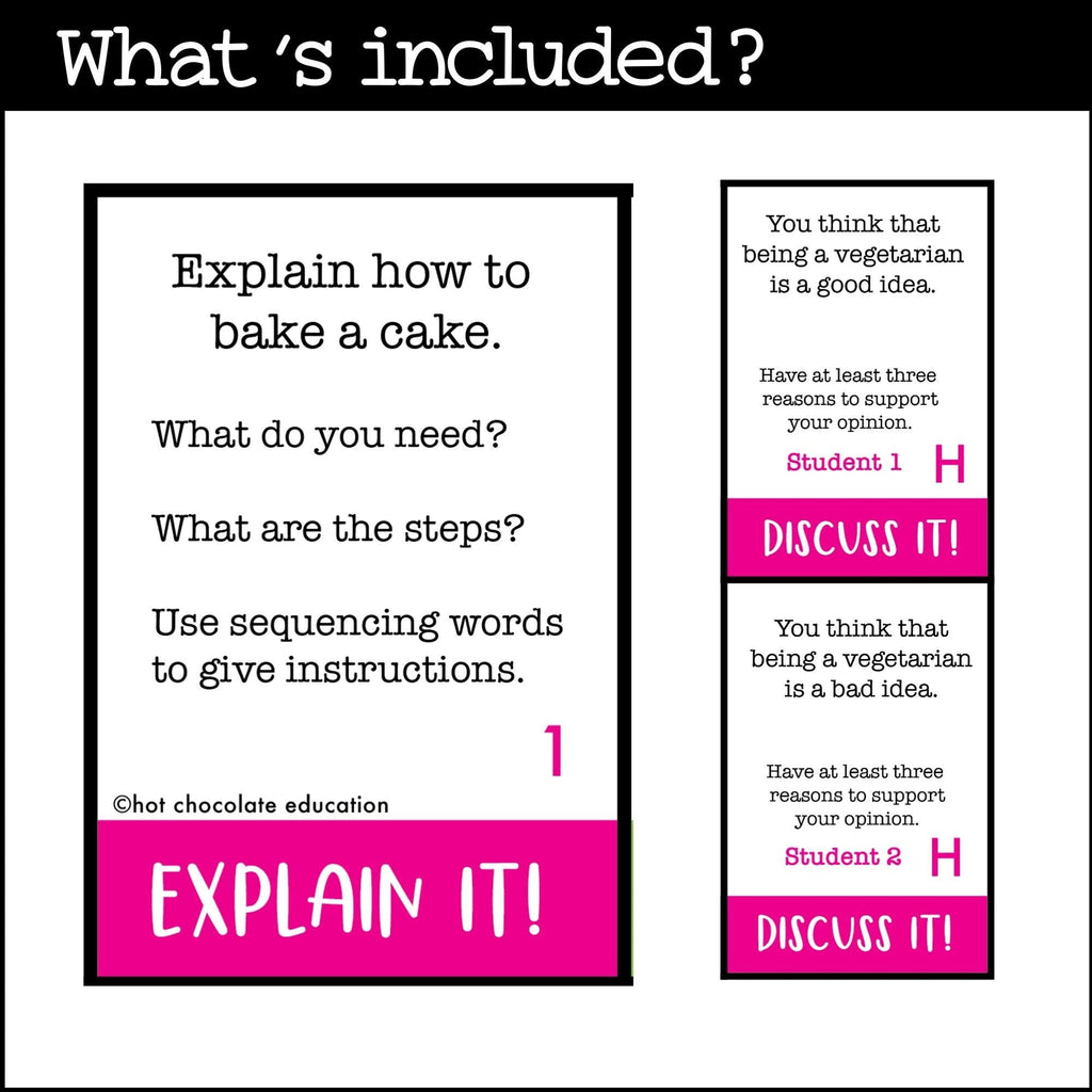 ESL Speaking Topic Prompts - Explain and Discuss Cards – Hot Chocolate ...