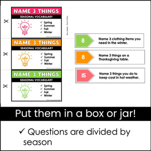 Name Three - Seasonal Vocabulary Activity for Kids