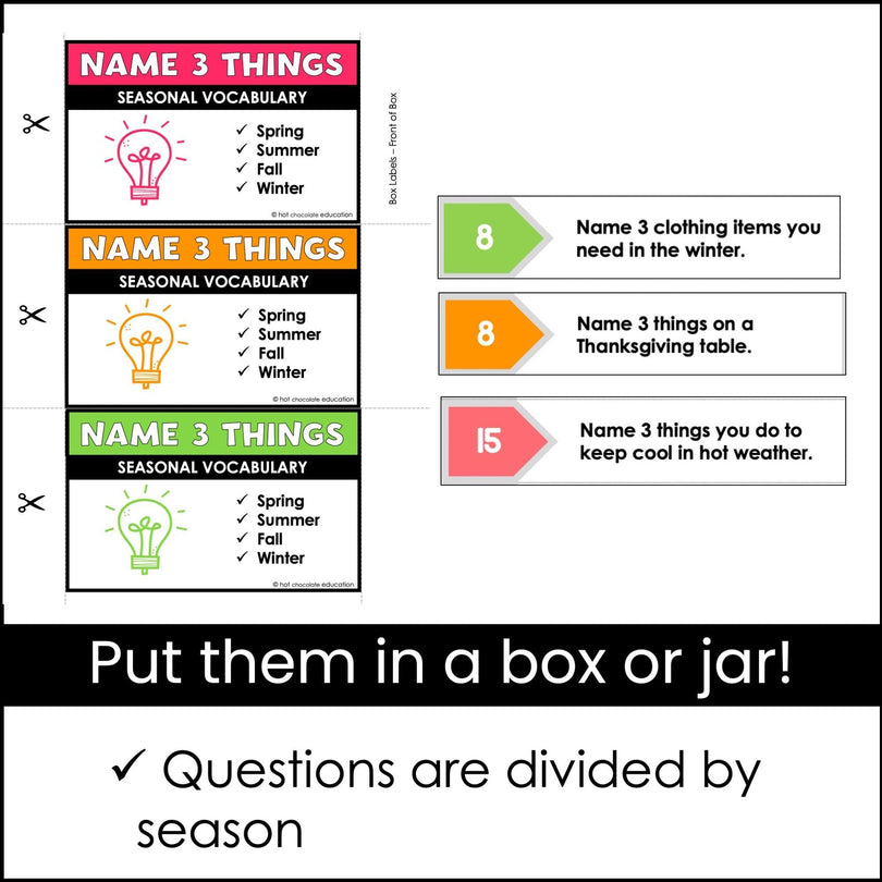 Name Three - Seasonal Vocabulary Activity for Kids