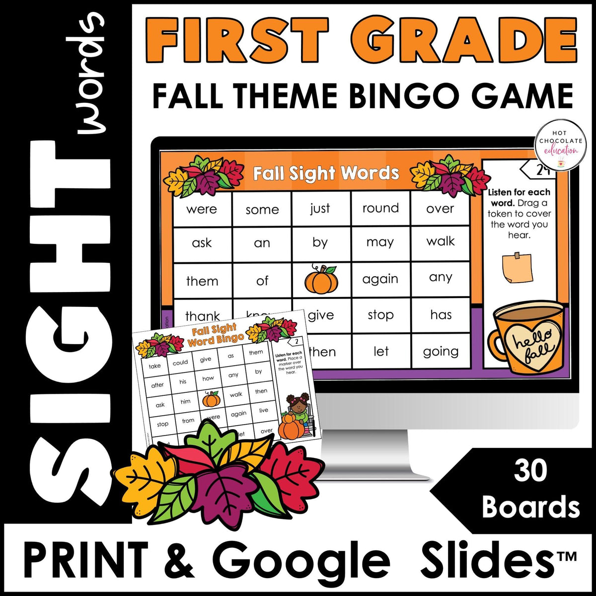 1st Grade Sight Words Bingo - Fall Edition – Hot Chocolate Teachables