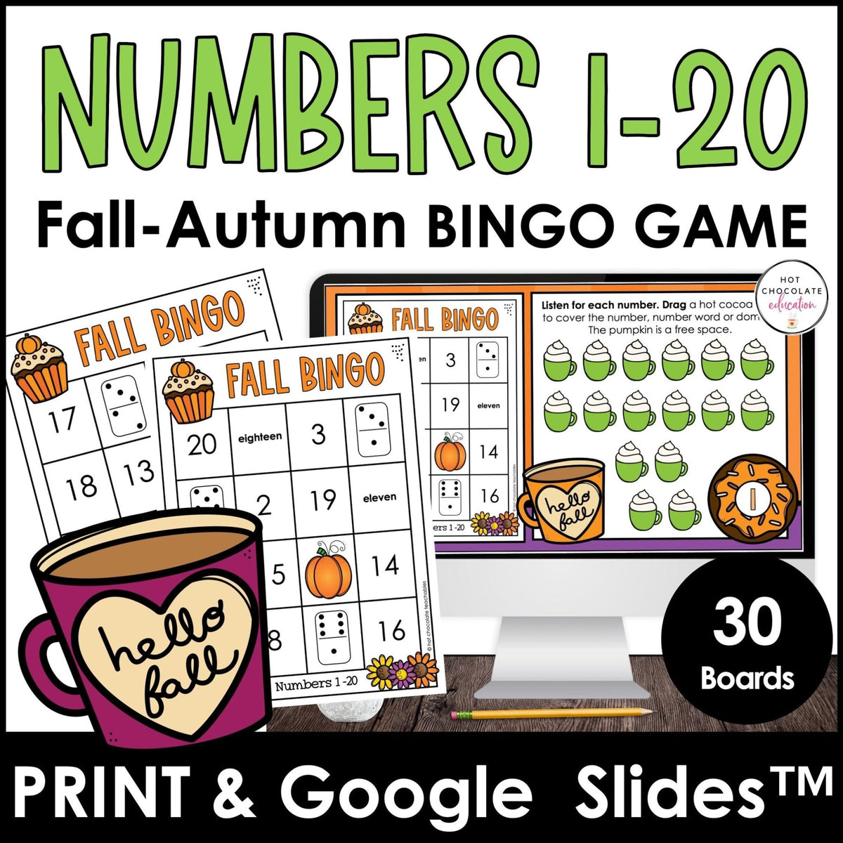 Fall Number Bingo 1-20 | Digital & Print Bundle – Hot Chocolate Teachables