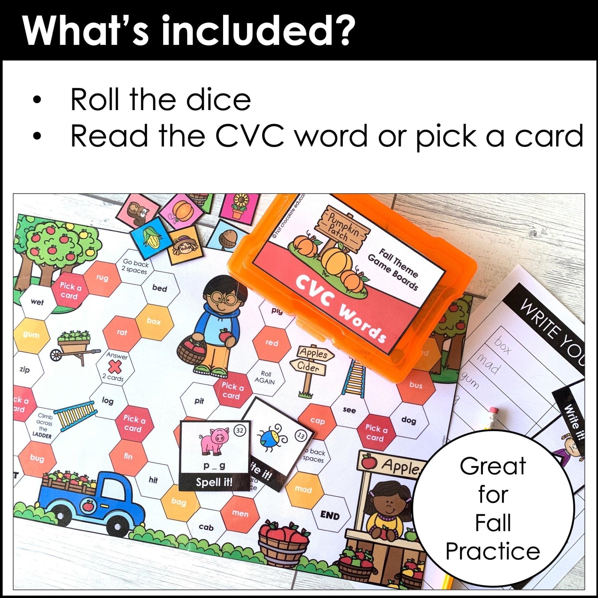 Fall CVC Word Roll & Read Games: Short Vowel Practice – Hot Chocolate ...